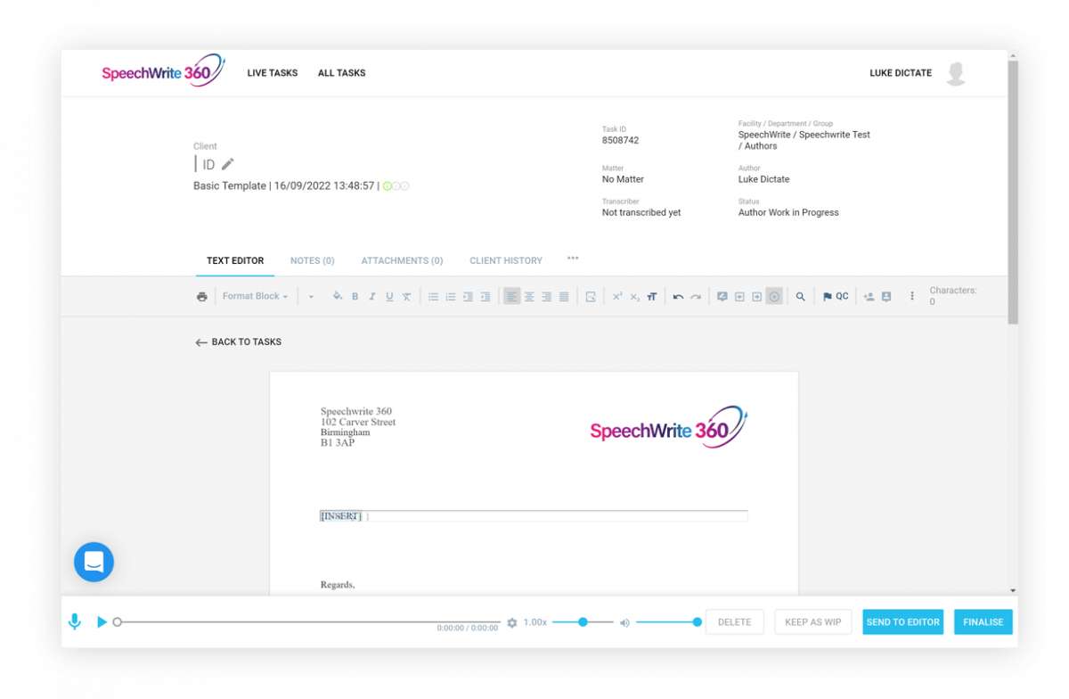 SpeechWrite 360 Dictation App - SpeechWrite